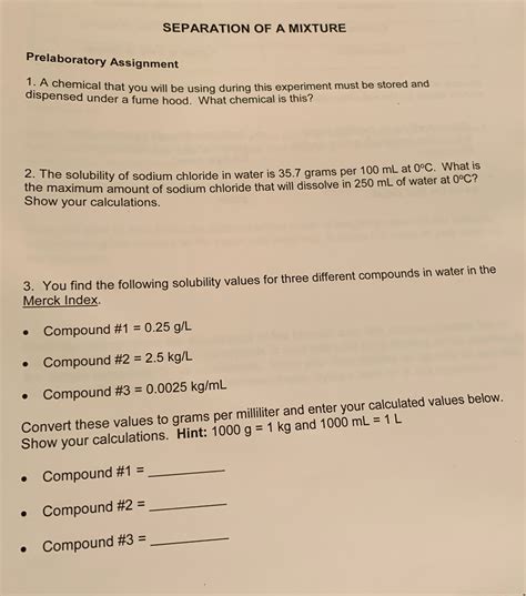 [solved] Separation Of A Mixture Prelaboratory Assignment 1 A Chemical That Course Hero