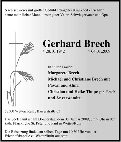 Traueranzeigen Von Gerhard Brech Trauer In Nrwde