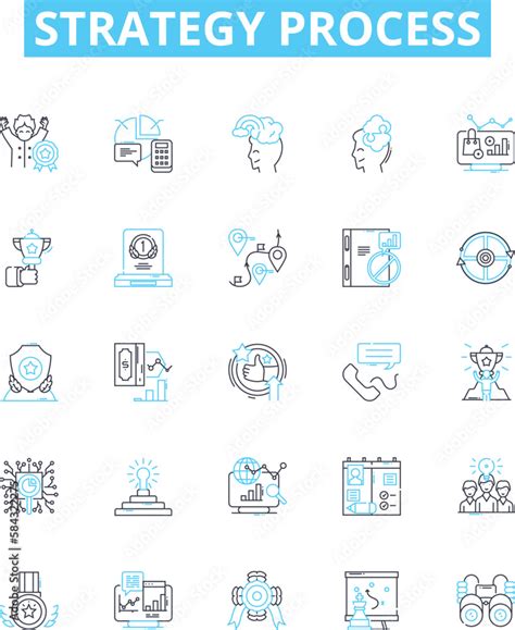 Strategy Process Vector Line Icons Set Planning Analysis Execution Decision Making