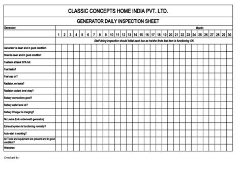 Generator Checklist Pdf