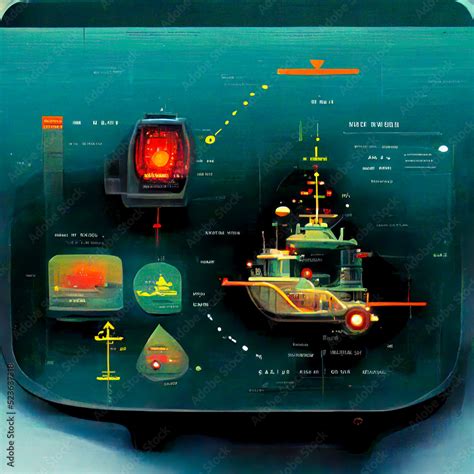 Sonar Screen For Submarines And Ships Radar Sonar With Object On Map Futuristic Hud Navigation