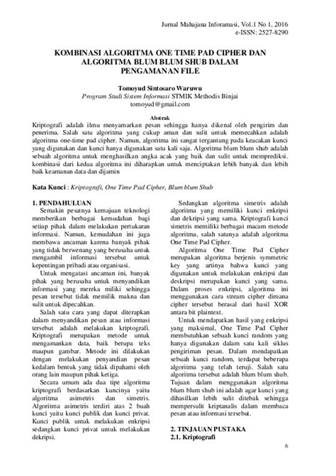 Pdf Kombinasi Algoritma One Time Pad Cipher Dan Algoritma Blum Blum