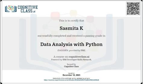 Completed Data Analysis With Python Program At Ibm Sasmita K Posted On The Topic Linkedin