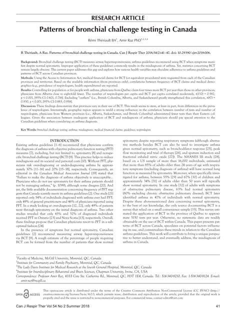 Pdf Patterns Of Bronchial Challenge Testing In Canada