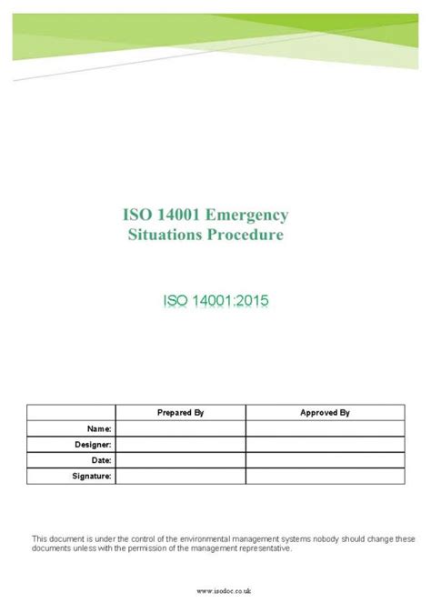 Iso 14001 Emergency Situations Procedure Isodoc Documentation Toolkit