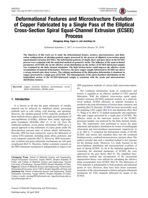 Pdf Deformational Features And Microstructure Evolution Of Copper