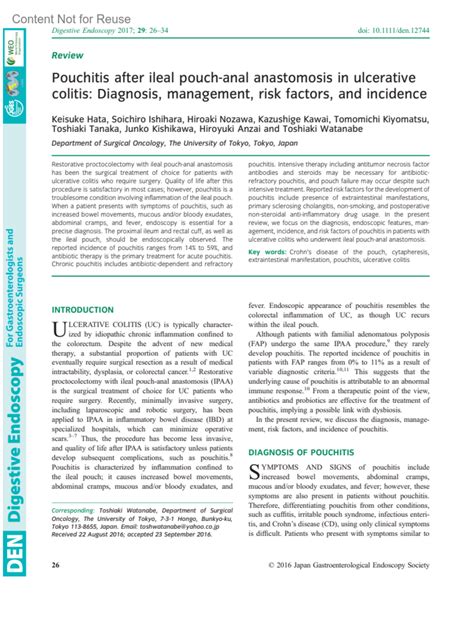 Pouchitis After Ileal Pouch‐anal Anastomosis In Digestive Endoscopy