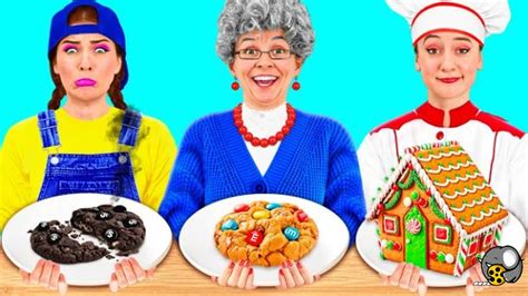 چالش خوراکی با مادر بزرگ چالش مادربزرگ و آشپز و دختر چالش غذایی