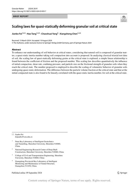 Scaling Laws For Quasi Statically Deforming Granular Soil At Critical