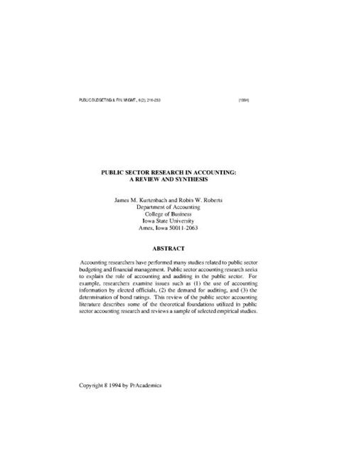 Research Pdf 51165 Public Sector Research In Accounting A Review And Synthesis