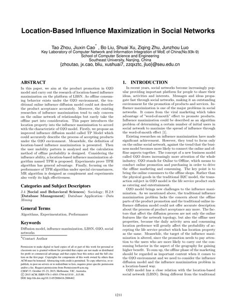 Pdf Location Based Influence Maximization In Social Networks