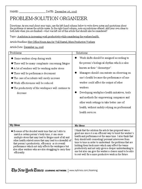 Problem Solution Organizer Pdf Stress Biology Determinants Of Health