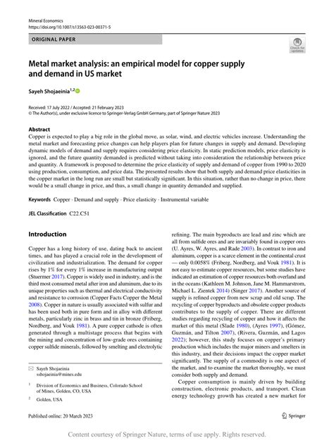 Metal Market Analysis An Empirical Model For Copper Supply And Demand In Us Market Request Pdf