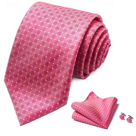 Classic Ties For Men Set Formal Pocket Square Cufflink Check Plaid