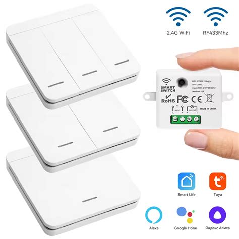 Tuya Wifi Smart Home Switch Mini Intelligent RF433MHz Battery Wall Panel Wireless Alexa Voice
