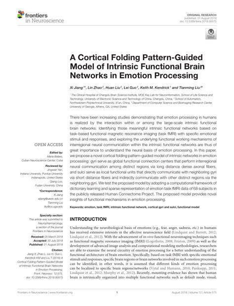 Pdf A Cortical Folding Pattern Guided Model Of Intrinsic Functional Brain Networks In Emotion