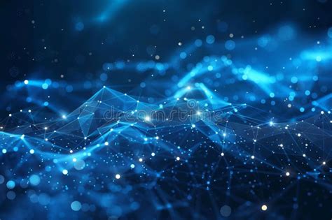 Depicting A Abstract Blue Background With Glowing Connections And Dots Depicting A Dark Night