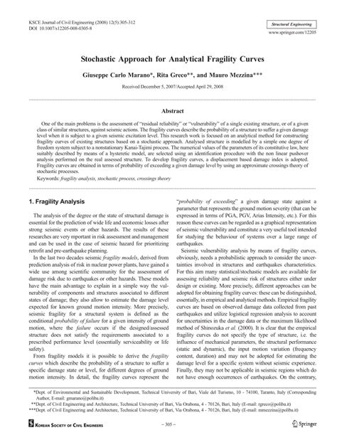 Pdf Stochastic Approach For Analytical Fragility Curves