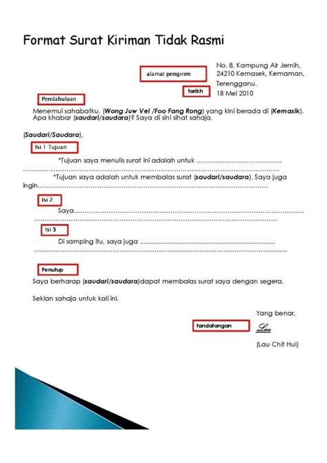 Contoh Surat Tidak Rasmi Format Dan Cara Yang Betul