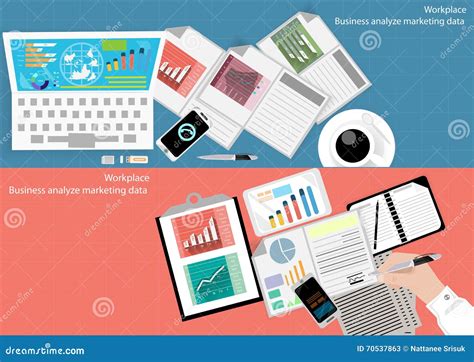 vector business workplace statistical analysis and marketing and mobile technology in