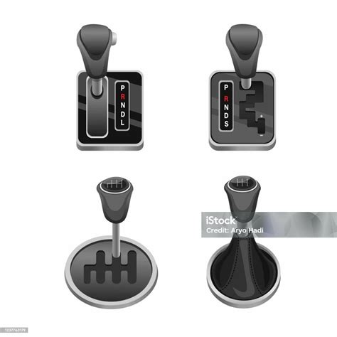 자동 반자동 및 수동 기호 컬렉션 아이콘 세트 자동차 기어 레버 변속의 자동차 변속기 레버 흰색 배경의 개념 사실적인 일러스트 벡터 변속 기어에 대한 스톡 벡터 아트 및