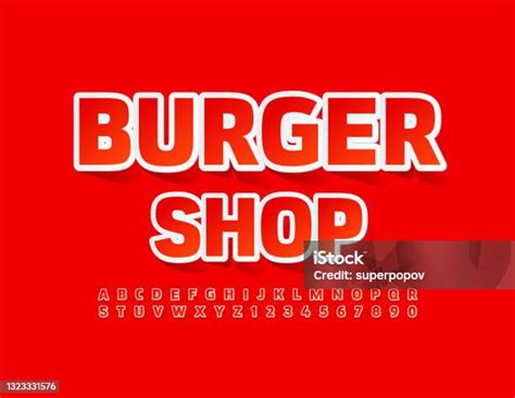 크리에이티브 알파벳 문자 와 숫자 세트 벡터 밝은 로고 버거 숍 개념에 대한 스톡 벡터 아트 및 기타 이미지 개념 건강에 좋지 않은 음식 그래픽 프린트 Istock