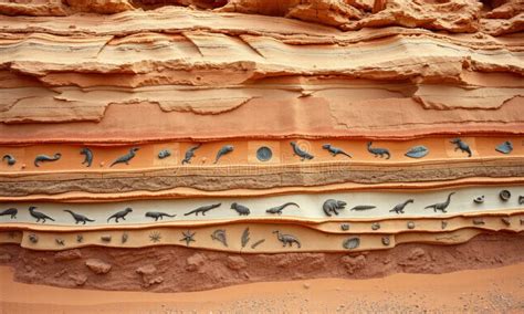 A Detailed Cross Section Of Ancient Fossil Layers Revealing Different Geological Strata Stock