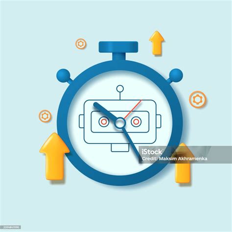 배경에 손과 기어가 있는 인공 지능 시계 Ai를 통해 작업 프로세스의 속도를 높이고 시간을 절약하는 개념입니다 벡터 3d 그림입니다 개발에 대한 스톡 벡터 아트 및 기타