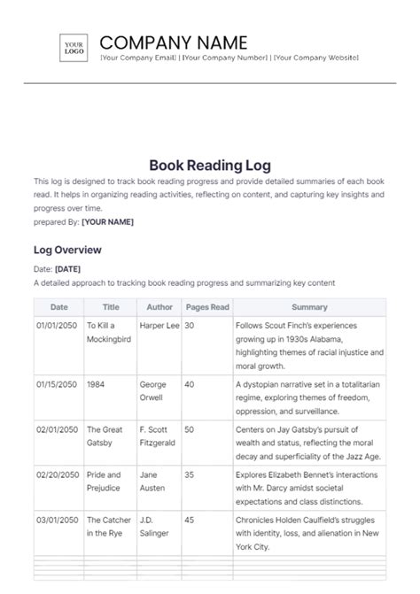 Free Reading Log Templates Editable And Printable