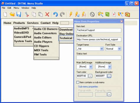 Screenshots Of Dhtml Menu Studio Create Dynamic Dhtml Drop Down Menus