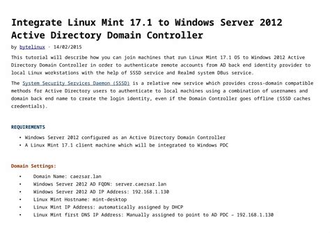 Odt Integrate Linux Mint 171 To Windows Server 2012 Active Directory