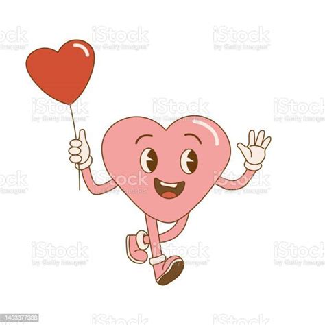 복고풍 스타일의 발렌타인 데이 그루비 복고풍 심장 복고풍 만화 스타일의 히피 행복한 마음 발렌타인 빈티지 하트 강렬하고 밝은 색상에 대한 스톡 벡터 아트 및 기타 이미지