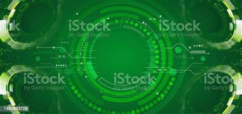 추상 원 기술 통신 벡터 그림입니다 하이테크 컴퓨터 디지털 기술 개념입니다 다양한 기술 요소가 있는 넓은 녹색 배경입니다 프레젠테이션을 위한 미래 지향적인 디자인 녹색에