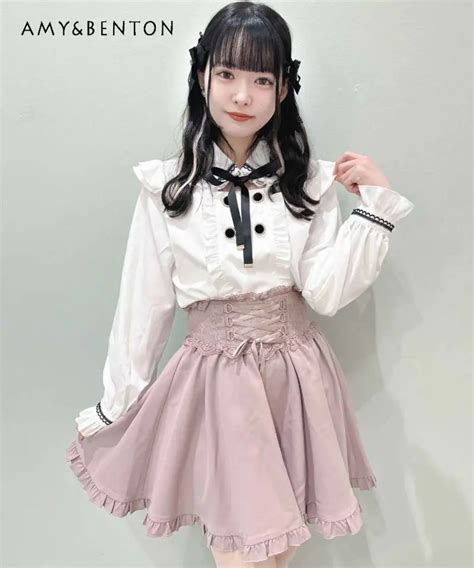 일본 로리타 스위트 걸스 스커트 칼리지 스타일 캐주얼 러브 레이스 업 허리 로지타 스커트 슬리밍 귀여운 미니 스커트 Aliexpress