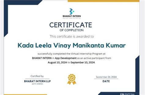 vinay manikanta on linkedin iam happy to share completion certificate from bharat intern