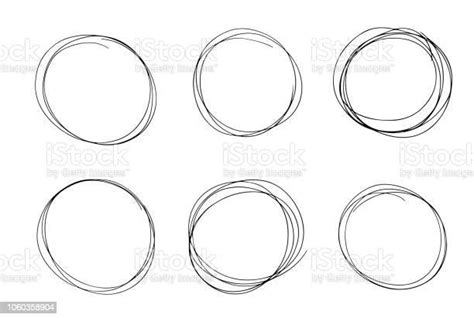 손이 그린된 라인 블랙 원 스케치 세트 벡터 원형 펜 서클 메시지 참고 마크 디자인 요소에 대 한 라운드 연필 이나 펜 거품 또는 공 손 초안 그림 흰색 배경에서 격리