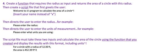 Solved Create A Function That Requires The Radius As Chegg
