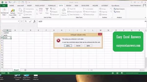 Only Allow Unique Values In A Column In Excel Excel Quickbooks Analysis