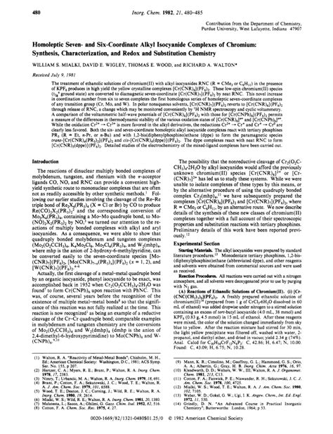 Homoleptic Seven And Six Coordinate Alkyl Isocyanide Complexes Of Chromium Synthesis