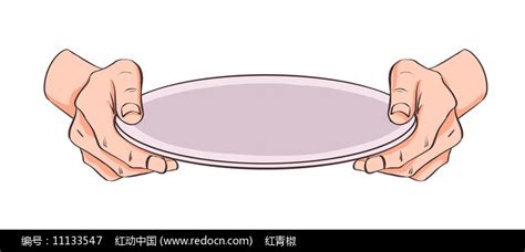 原创手绘扁平勾线双手端盘子的场景插画 图片下载 红动中国
