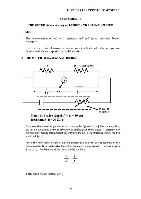 Experiment P Answers PHYSICS 1 PRACTICALS SEMESTER 2 49 EXPERIMENT P THE METER Studocu