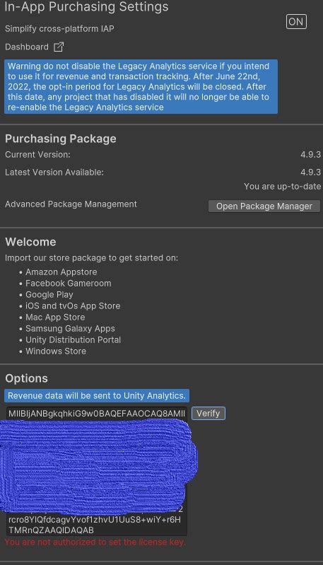 Iap You Are Not Authorized To Set The License Key Unity Services