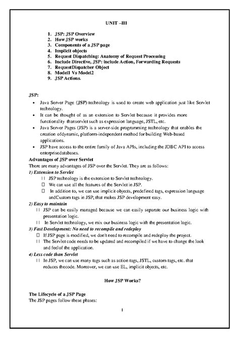 Unit 3 Advanced Java Advance Java Notes Unit Iii 1 Jsp Jsp