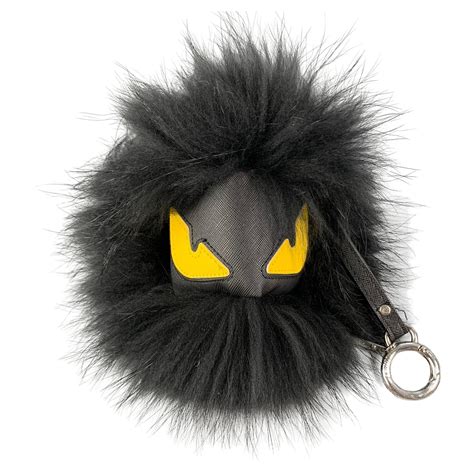 Fendi Black Yellow Leather Fox Fur Bag Bug Charm Keyring At 1stdibs