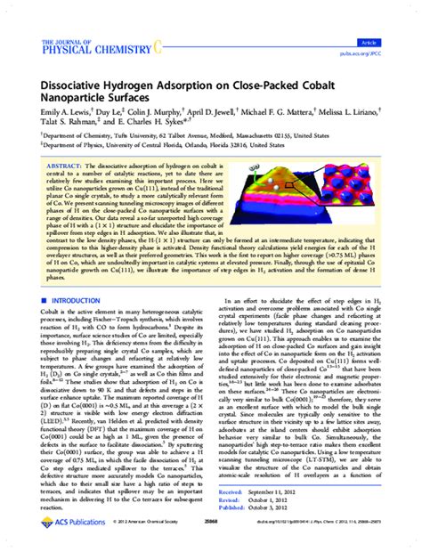 Pdf Dissociative Hydrogen Adsorption On Close Packed Cobalt Nanoparticle Surfaces