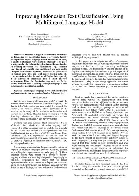 Pdf Improving Indonesian Text Classification Using Multilingual Language Model