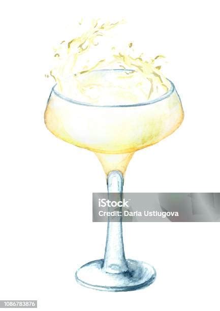 유리에서 스플래시와 알코올 칵테일 넣지입니다 흰색 배경에 고립 수채화 손으로 그린 그림 데킬라 독한 술에 대한 스톡 벡터 아트