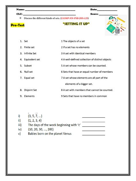 Ls3 Math Worksheets Jhs Different Kind Of Sets Pdf
