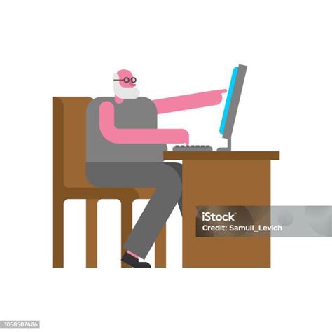 할아버지 컴퓨터에 작동 합니다 늙은이 고 Pc 연금의 노트북입니다 벡터 일러스트 레이 션 남자에 대한 스톡 벡터 아트 및 기타 이미지 Istock