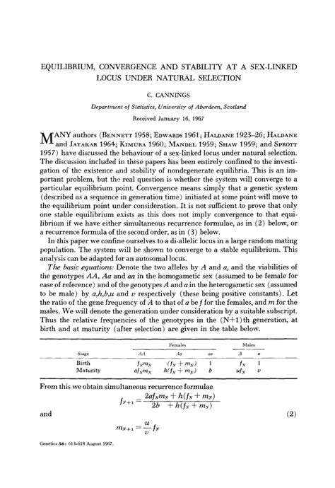 Pdf Equilibrium Convergence And Stability At A Sex Linked Locus